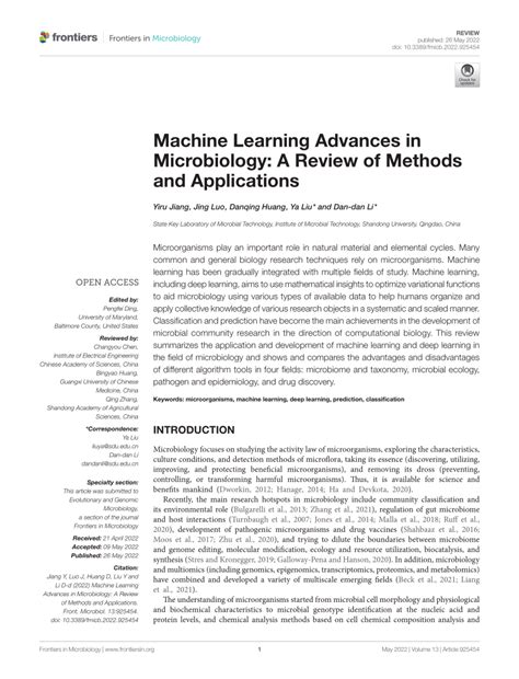 Pdf Machine Learning Advances In Microbiology A Review Of Methods