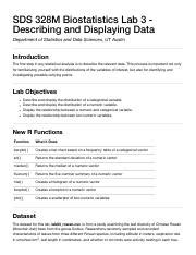 SDS 328M Biostatistics Lab 3 Describing And Displaying Data Pdf SDS