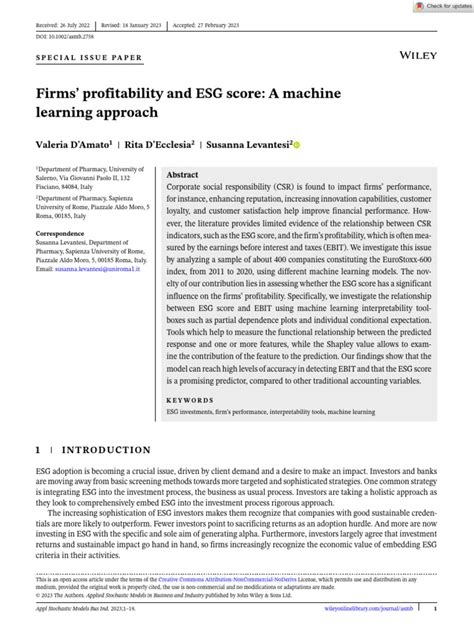 Firms Profitability And Esg Score A Machine Learning Approach Pdf