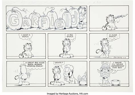 Jim Davis Garfield Sunday Comic Strip Original Art Dated 11 2 03 Lot