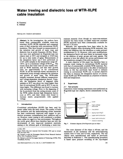 Pdf Water Treeing And Dielectric Loss Of Wtr Xlpe Cable Insulation