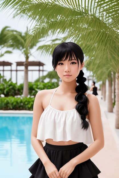 Premium Ai Image Beautiful Woman In A Swimsuit At The Hotel Pool