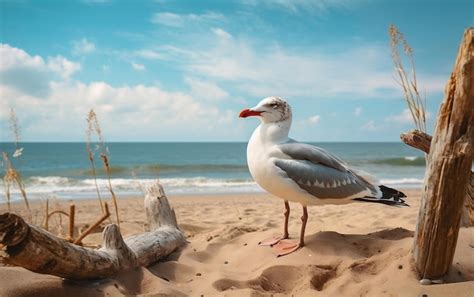 Premium Ai Image Seagull On The Seashore Ai
