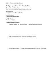 Lab Assessment Worksheet Lab Assessment Worksheet Configuring A PfSense Firewall On The