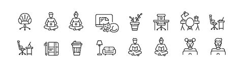 재택근무를 하는 사람들 책상과 의자 사람 노트북과 데스크탑 픽셀 퍼펙트 편집 가능한 획 아이콘 아이콘에 대한 스톡 벡터 아트 및 기타 이미지 Istock