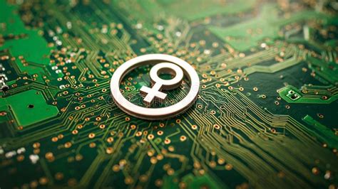 Female Symbol On A Circuit Board Representing Technology And Gender