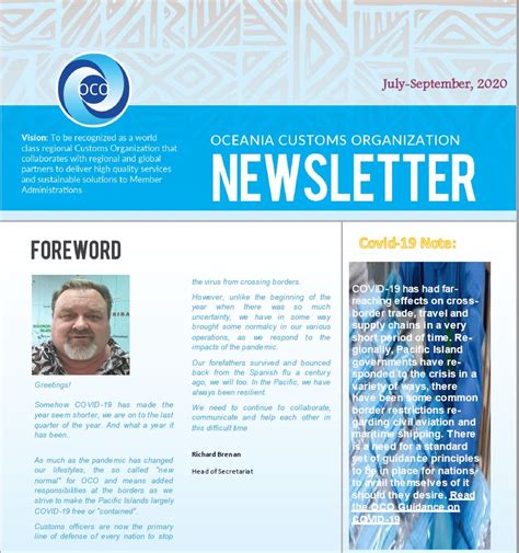 OCO NEWSLETTER ISSUE JULY SEPT Oceania Customs Organisations