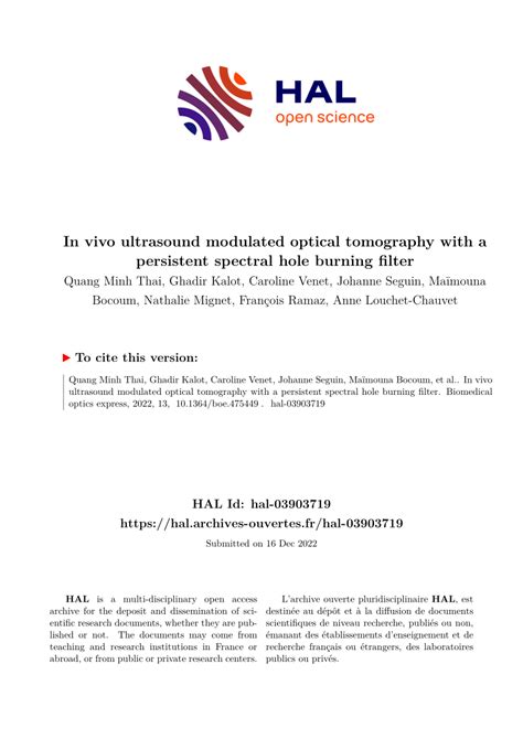 Pdf In Vivo Ultrasound Modulated Optical Tomography With Persistent