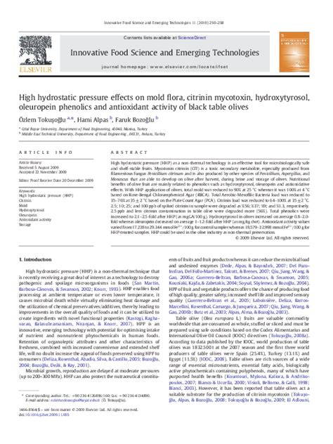 Pdf High Hydrostatic Pressure Effects On Mold Flora Citrinin
