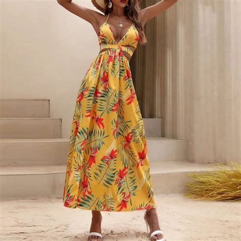Badu Bg Летни рокли за жени 2023 г Секси цепени дълги рокли Плажна флорална рокля с отворен
