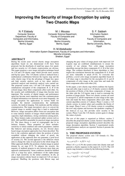 PDF Improving The Security Of Image Encryption By Using Two Chaotic Maps