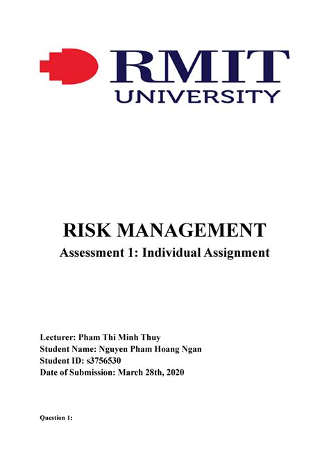 Risk Management Assignment 1 Risk Management Assessment 1 Individual