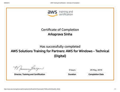 Aws Training And Certification Certicate Of Completion Pdf