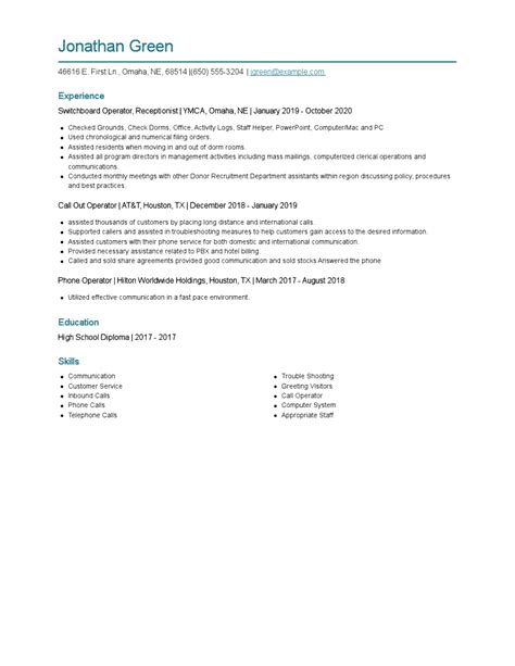 Switchboard Operator Receptionist Resume Examples And Tips Zippia
