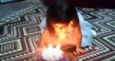 Girls Hair Catches Fire As She Blows Out Birthday Candles