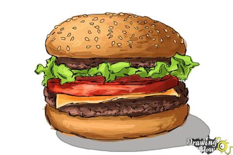 Cheeseburger Coloring Pages How To Draw A Hamburger Step