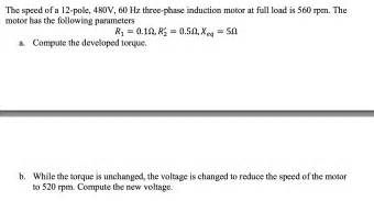 Solved The Speed Of A 12 Pole 480v 60 Hz Three Phase
