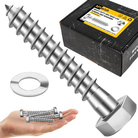 Mywish 38 In X 2 In Stainless Steel Hex Drive Hex Head Lag Screws