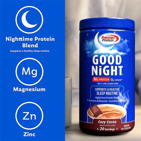 Premier Protein Good Night Hot Cocoa Mix 10g Protein 0g Sugar 11