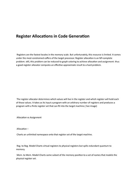 Register Allocations In Code Generation Register Allocations In Code
