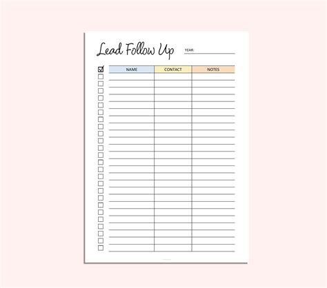 Leads Follow Ups List Printable Editable Leads Tracker Business Sale