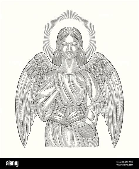 Angel With Wings Vintage Engraving Drawing Style Illustration Stock