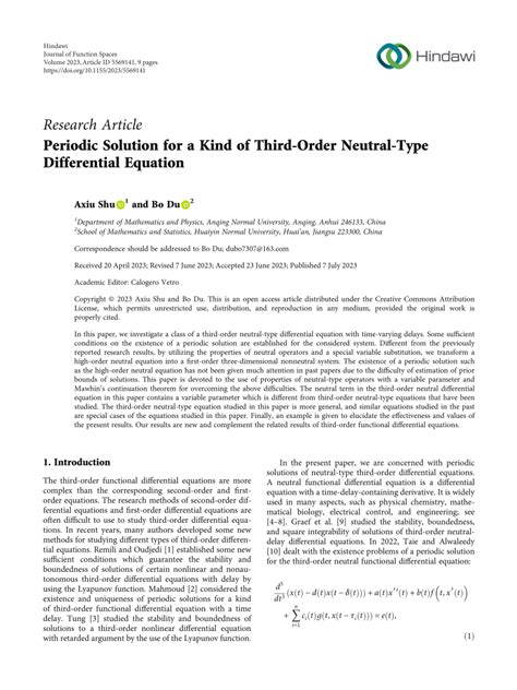 Pdf Periodic Solution For A Kind Of Third Order Neutral Type Differential Equation