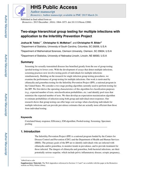 Pdf Two Stage Hierarchical Group Testing For Multiple Infections With
