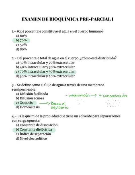 Examen De BioquÍmica Parcial 1 Uanl Respuestas Apuntes De Medicina