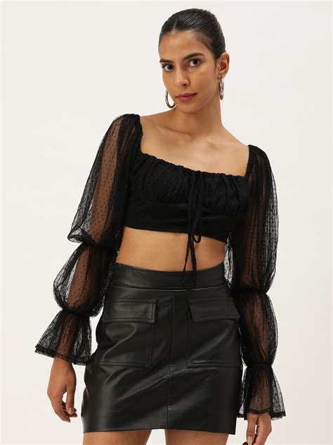Buy Anvi Be Yourself Square Neck Puff Sleeves Net Crop Top Tops For