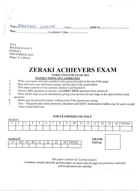 Mathematics Mathematics Form 2 Marking Scheme Education Studocu
