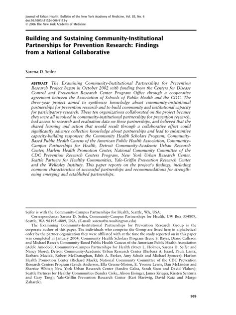2006 Building And Sustaining Community Institutional Partnerships For