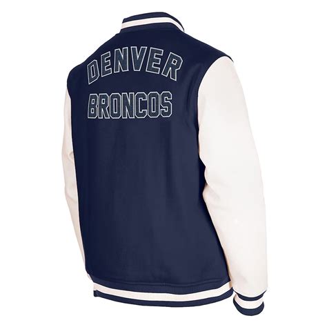 Off White And Navy Third Down Denver Broncos Varsity Jacket