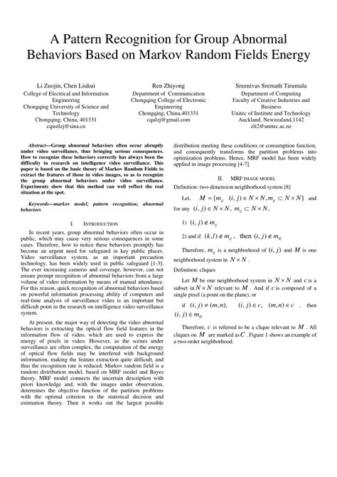 PDF A Pattern Recognition For Group Abnormal Behaviors Based On