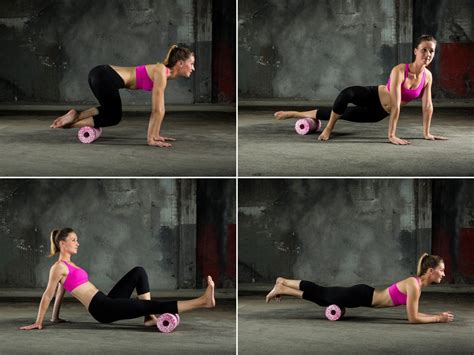 The Woman Is Doing Exercises With Her Pink Exercise Ball While Lying On
