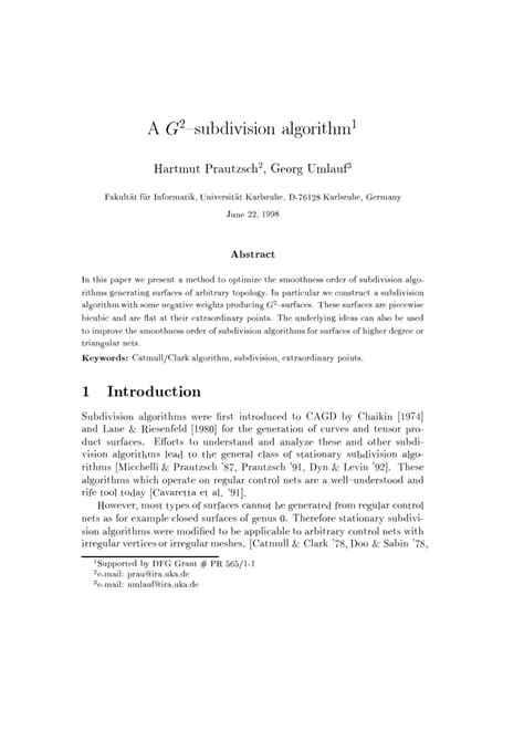 Pdf A G² Subdivision Algorithm