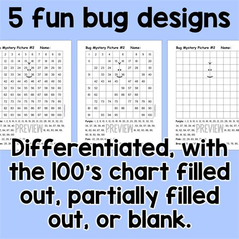 Bugs 100 S Chart Mystery Pictures Number Practice Etsy