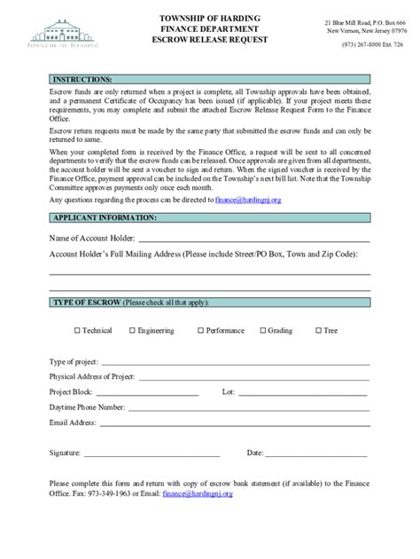 Fillable Online Escrow Release Request Fax Email Print Pdffiller