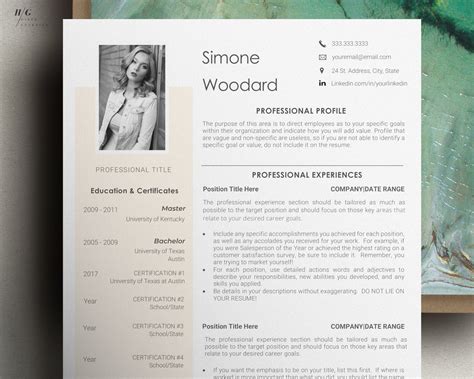 Resume Template With Photo For Word CV Resume Template Word Etsy
