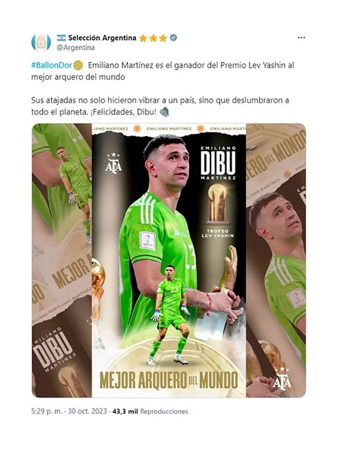 Dibu Martínez fue elegido mejor arquero del mundo en la gala del Balón de Oro de la sorpresa
