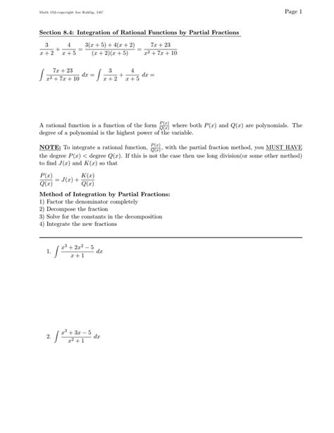 Page 1 Section 8 4 Integration Of Rational Functions By Partial