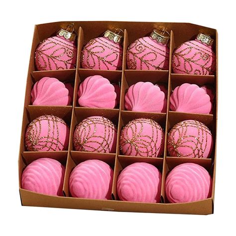 Harliver 23 Pink Velvet Christmas Ball Ornaments Set 16 Pcs Flocked