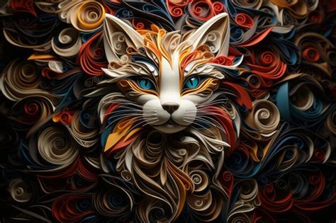 Premium Ai Image A Cat Made Out Of Paper With Swirls Around It