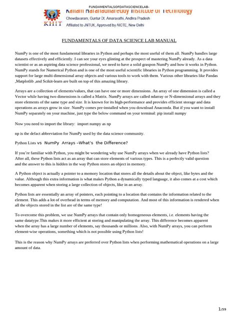 Fundamentals Of Data Science Lab Jupyter Notebook 1 Pdf Matrix Mathematics Data Type