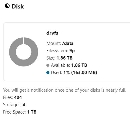 Nextcloud Only Seeing Tb Out Of TB Docker On Windows Appliances Docker Snappy VM