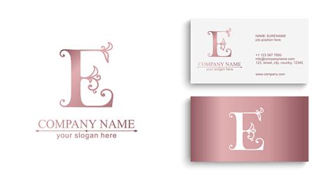 프리미엄 벡터 E 로고 몬노그램 레터링 및 명함 엘리트 회사를 브랜딩하기 위한 개인 로고 또는 사인 벡터 디자인 0명에 대한