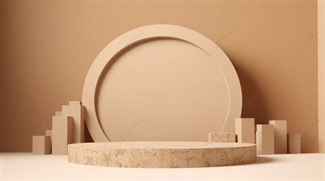 3d 렌더링의 베이지색 석재 연단에 있는 추상 단계 기하학적 모양 3d 렌더링의 베이지색 석재 연단에 있는 추상 단계 기하학적