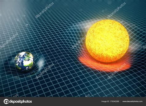 3D Illustration Earth S And Sun Gravity Bends Space Around It With