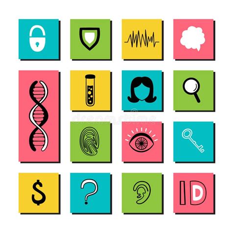 Biometric Data Vector Set Of Hand Drawn Icons And Inscriptions Stock