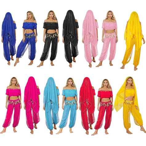 Womens Belly Dance Headscarf Crop Tops Cosplay Outfit Chiffon Dancer